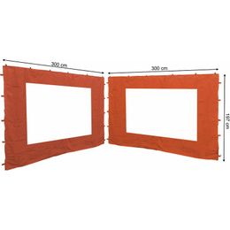 2 Seitenteile mit pe Fenster 300x197cm für Rank Pavillon 3x3m Seitenwand Terra / Rotorange ral 2001