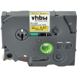 vhbw - 1x Schriftband-Kassette kompatibel mit Brother pt 1250J, 1250LB, 1250S, 1250VP, 1250VPS, 1260 Etiketten-Drucker 12mm Schwarz auf Gelb, Flexibel