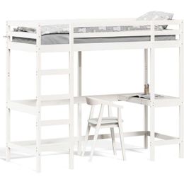 Hochbett mit Schreibtisch Weiß 75x190 cm Massivholz Kiefer vidaXL406300