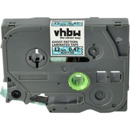 vhbw - Schriftband-Kassette kompatibel mit Brother pt D200BW, D200DA, D200DR, D200G, D200KT Etiketten-Drucker 12mm Schwarz auf Blau (Geistermuster)