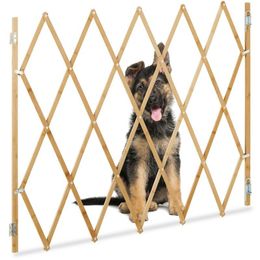 Hundeabsperrgitter ausziehbar bis 130 cm, 87,5-100 cm hoch, Bambus, Hunde Schutzgitter für Treppe & Tür, natur - Relaxdays