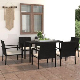 Bonnevie - 7-tlg. Garten-Essgruppe,Gartenmöbel Set,Gartenmöbel Set Poly Rattan Schwarz vidaXL