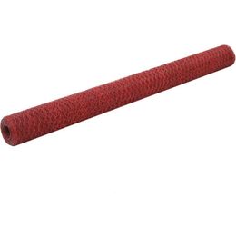Drahtzaun Stahl,Maschendrahtzaun mit PVC-Beschichtung 25x1,5 m Rot vidaXL