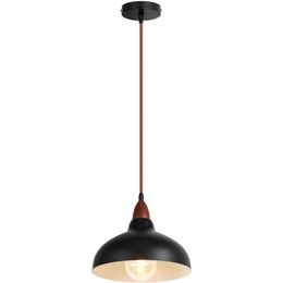 Modern Hängeleuchte Skandinavisch Schwarz Pendelleuchte Metall Holz Deckenleuchte 24CM