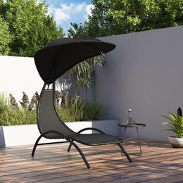 Bonnevie - Sonnenliege,Liegestuhl mit Dach Schwarz 167x80x195 cm Stoff und Stahl vidaXL