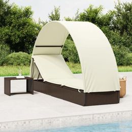 Sonnenliege,Liegestuhl mit Runddach Braun 211x57x140 cm Poly Rattan vidaXL