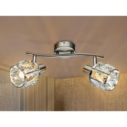 meineWunschleuchte - led Deckenstrahler 2-flammig mit Glaskristallen Silber matt, Breite 28cm