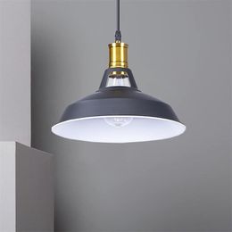 Pendelleuchte, 1 Flammig Hängelampe mit Eisen Lampenschirm, Vintage Deckenleuchte E27 Lampenfassung für Esszimmer Schlafzimmer Küche - Schwarz & Weiß