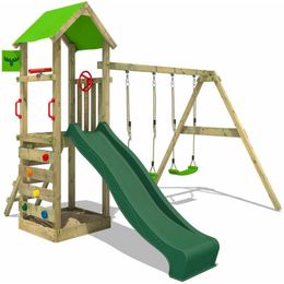 Spielturm Klettergerüst KiwiKey mit Schaukel & Rutsche, Kletterturm mit Sandkasten, Leiter & Spiel-Zubehör - grün - Fatmoose