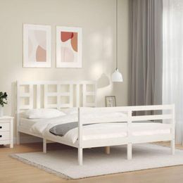 Bonnevie - Massivholzbett,Schlafzimmerbett,Doppelbett mit Kopfteil Weiß 160x200 cm vidaXL