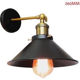 Wandleuchte im Vintage-Stil, Industri 240° Verstellbare Wandlampe, Wandstrahler Licht mit Ø26cm Lampenschirm für Wohnzimmer Schlafzimmer (Schwarz)