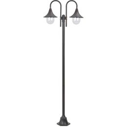 Garten-Pollerleuchte E27 220 cm Aluminium 2-Laterne Bronze vidaXL472985