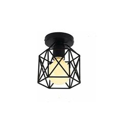 Deckenleuchte Vintage Deckenlampe mit Ø15cm Würfel-Form Käfig Semi-Flush Mount Licht mit E27 Fassung für Loft Esszimmer Schlafzimmer Schwarz 1PCS