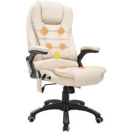 HOMCOM Massagesessel Bürosessel Bürostuhl Chefsessel Gamingsessel 6 Punkt Vibrations Massage mit Wärmefunktion Kunstleder Ledersessel drehbar (Beige)