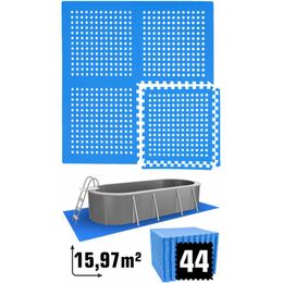 Eyepower 16 m² Poolunterlage - 44 eva Matten 62x62 - Unterlegmatten Set - Pool Unterlage - blau