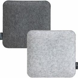 DuneDesign 2 Filz Sitzkissen Eckig 35x35x3cm Stuhlkissen Set Wende Sitzauflage Weich Grau - grau