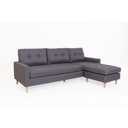 ByLiving Ecksofa atlanta / Webstoff dunkelgrau / Beine natur aus Massivholz / Longchair wahlweise rechts oder links montierbar / 218 x 144, h 78,5 cm