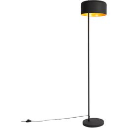 Qazqa - Retro-Stehlampe schwarz mit goldenem Innenleben – Jinte - Schwarz