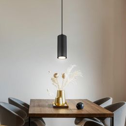 etc-shop Lampe skandinavisch Hängeleuchte Hängelampen Wohnbereich Modern Pendelleuchte einflammig, Metall schwarz mdf Holzoptik, 1x GU10 Fassung, LxBxH