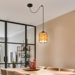 etc-shop - Pendelleuchte Esstischlampe Hängelampe Holzoptik Wohnzimmer, Gitter Optik, 1x E27, DxH 15 x 200 cm