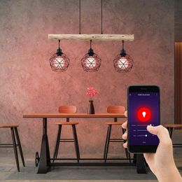 etc-shop Smart Decken Lampe dimmbar Holz Balken Hänge Lampe steuerbar per App Handy Sprache im Set inkl. rgb led Leuchtmittel