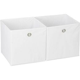 Aufbewahrungsbox Stoff 2er Set, quadratisch, Aufbewahrung für Regal, Stoffbox in Würfelform 30x30x30 cm, weiß - Relaxdays