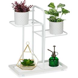 Pflanzenständer, 3 Ebenen, für Pflanzen, Kräuter, HxBxT: 50,5 x 44 x 22 cm, Stahl, Blumenregal innen, weiß - Relaxdays