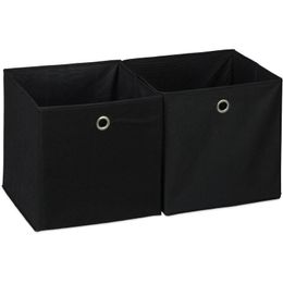 Aufbewahrungsbox 2er Set, quadratisch, Aufbewahrung für Regal, Stoffbox in Würfelform 30x30x30 cm, schwarz - Relaxdays