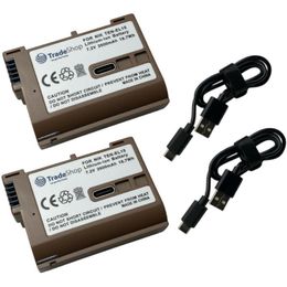 TRADESHOP 2x Trade-shop Li-Ion Kamera-Akku 7,2V / 2600mAh inkl. usb-c Ladekabel kompatibel mit Nikon D800E, D810, D810A, D8000, 1 V1, WT-7, D780, D810E, D880