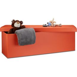 Faltbare Sitzbank HxBxT 38 x 114 x 38 cm, xl Kunstleder Sitztruhe, Aufbewahrungsbox mit viel Stauraum, orange - Relaxdays