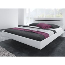 Lomadox Schlafzimmer Doppelbett Ehebett, 180 cm breit, in weiß mit weiß Hochglanz und schwarz HERNING-83, b/h/t ca. 186/92/205 cm - weiß