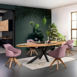 Lomadox Esszimmer Tischgruppe inkl. 4 Stühle in rosa TARRAS-123 Esstisch mit Massivholz Tischplatte - rosa