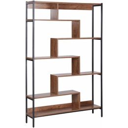 Beliani - Bücherregal Dunkler Holzfarbton MDF-Platte mit Schwarzem Metallgestell 180 x 120 x 35 cm Industrieller Stil 6 Fächer Viel Stauraum