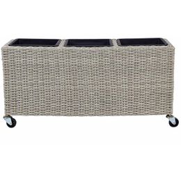 Beliani Blumenkasten Hellbraun Rattan Rechteckig 82 x 28 cm mit Rollen 3 Einsätzen Boho Garten Outdoor Balkon Terrasse Hoher Pflanzkasten Rollbar - Braun