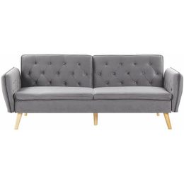 Beliani - Sofa Grau Samtstoff 2-Sitzer Schlaffunktion Modern Praktisch Wohnzimmer Schlafzimmer - Grau
