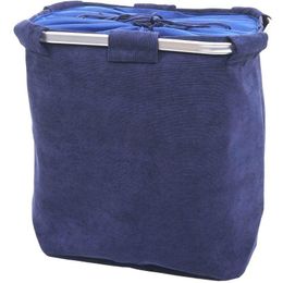 Wäschesammler HHG-242, Laundry Wäschebox Wäschekorb Wäschebehälter mit Netz, 2 Fächer 56x49x30cm 82l cord blau - blue