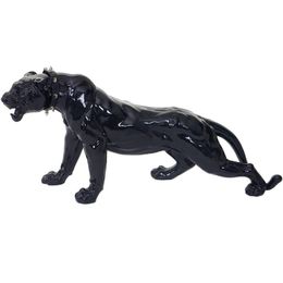 HHG Deko Figur Panther 59cm, Polyresin Skulptur Leopard, In-/Outdoor schwarz hochglanz mit Halsband - black