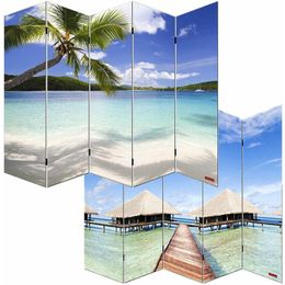 HHG - Foto-Paravent Paravent Raumteiler Spanische Wand Bagheria 180x200cm, Strand - multicolour
