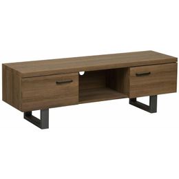 Beliani Tv Möbel Dunkler Holzfarbton mdf Platte Metall 47 x 140 x 41 cm Industrieller Stil 2 Türe Elegant Trendy Multifunktional Wohnzimmer - Grau