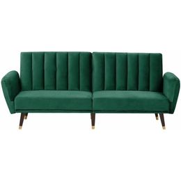 Beliani Schlafsofa Smaragdgrün Samtstoff mit 3-fach verstellbarer Rückenlehne Schlaffunktion 3-Sitzer Sofa Glamour Stil - Grün