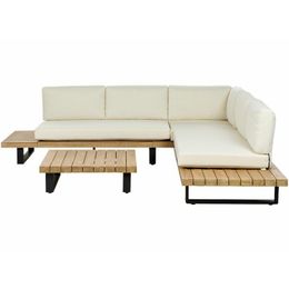 Beliani Lounge Set Hellbraun FSC-Zertifiziertes Akazienholz 5-Sitzer mit Auflagen Cremeweiß Modern Tisch 82x82 cm Garten Terrasse Außenbereich Outdoor