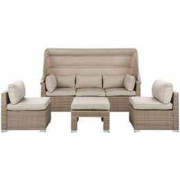 Beliani - Lounge Set Braun Auflagen Beige mit Überdachung 5-teiliges Modular Polyrattan für Garten für Terrasse für Wintergarten - Braun