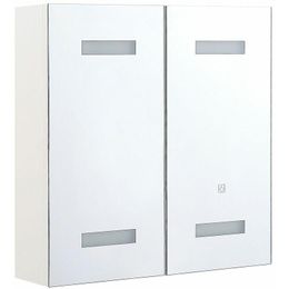 Beliani Bad Spiegelschrank Weiß Sperrholzplatte 2 türig 60x60 cm mit 4 LED-Leisten Fächern Wandeinbau Modern Trendy Badezimmer Möbel