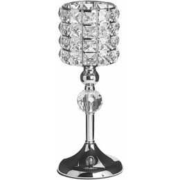 Beliani - Kerzenständer Silber 13 x 33 cm Glas und Metall Hohe Glasschale mit dekorativen Kristallen Glamour - Silber