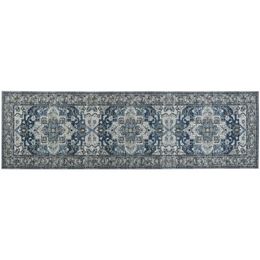 Beliani Teppich Läufer Grau / Blau Polyester 60 x 200 cm Orientalisches Muster Vintage Boho Kurzflor für Wohnzimmer Schlafzimmer Flur - Grau