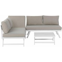Beliani - Gartenset Taupe Aluminium Polyester 5-Sitzer 2 Sofas und Tisch Einstellbare Rückenlehne Terrasse Garten Outdoor Modern - Weiß