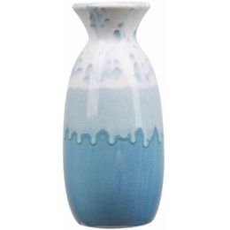 Beliani - Blumenvase Weiß und Blau Steinzeug 25 cm mit Muster Glamourös Farbverlauf Deko Accessoires Wohnzimmer Schlafzimmer Flur Eingangsbereich