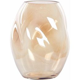 Beliani - Blumenvase Orange Glas 20 cm Bauchig Geschwungen mit Breiter Öffnung Modern Tischdeko Wohnaccessoires Deko Glasvase für Wohnzimmer Esstisch