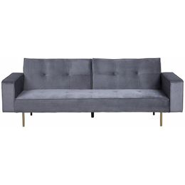 Beliani - Sofa Grau Samtstoff 3-Sitzer Schlaffunktion Modern Wohnzimmer - Gold