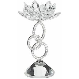Beliani Kerzenständer Silber 8 x 19 cm Glas und Metall Kerzenhalter mit dekorativen Kristallen Blumenform Glamour - Silber